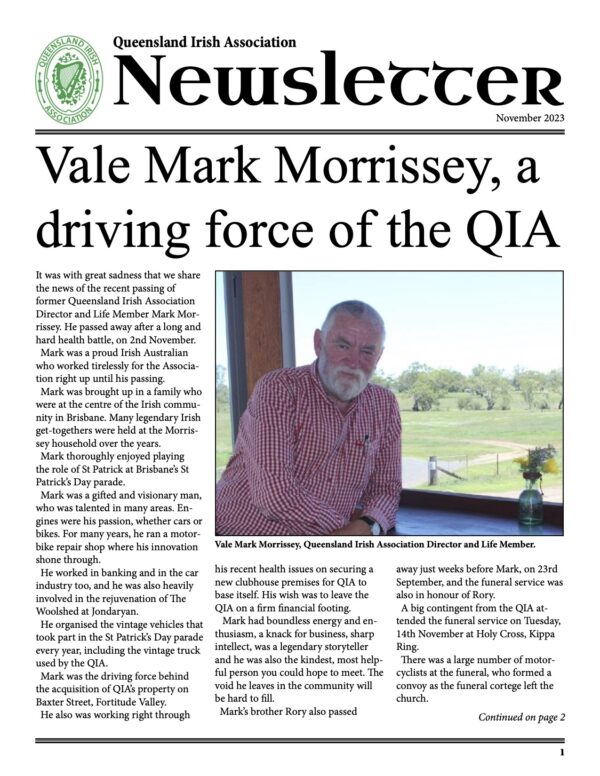 Qld Irish Association | November 2023 Newsletter