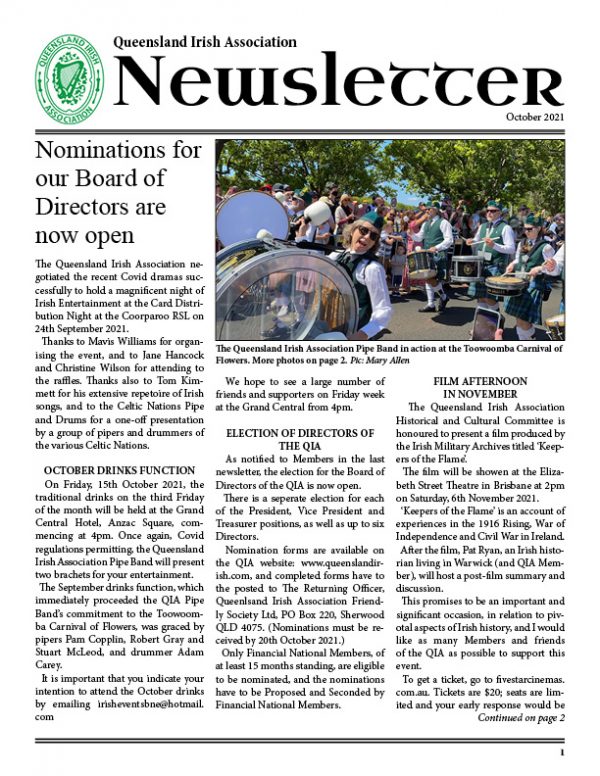 Qld Irish Association | October 2021 Newsletter